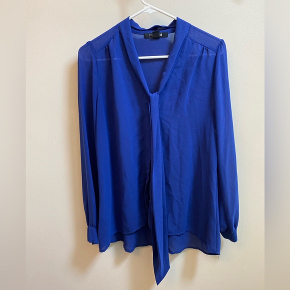 Tops | Womens Tie Front Cobalt Blue Sheer Blouse | Poshmark